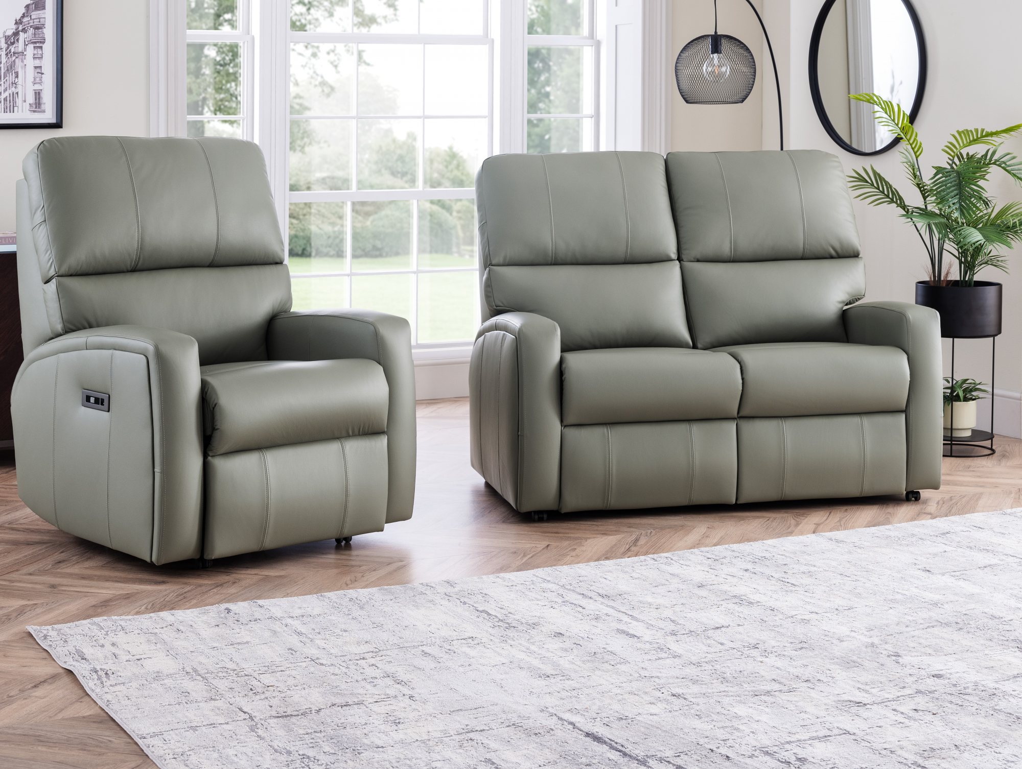 Fixed 2 Seat Settee Split / Leather - Hills Furniture Store